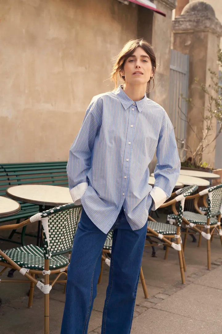 Part Two Savanna contrast cuff shirt Hydrangea Stripe – CW CW